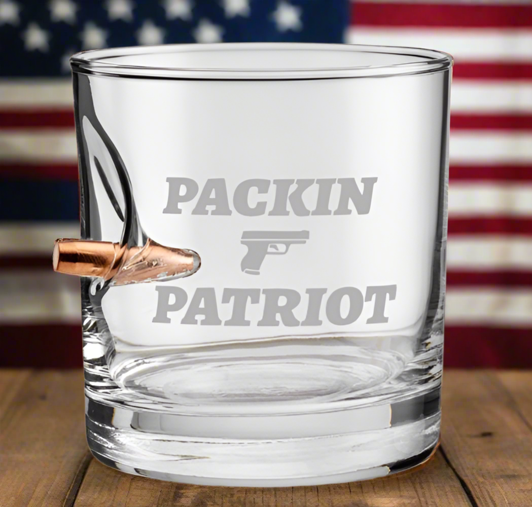 Packin Patriot Bullet-Embedded Whiskey Glass – 11 oz | Packin Patriot Merch